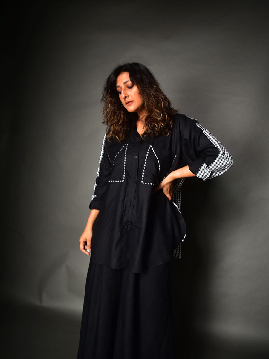Black Checks Half And Half Shirt for Women | WhySoBlue – Zenastia
